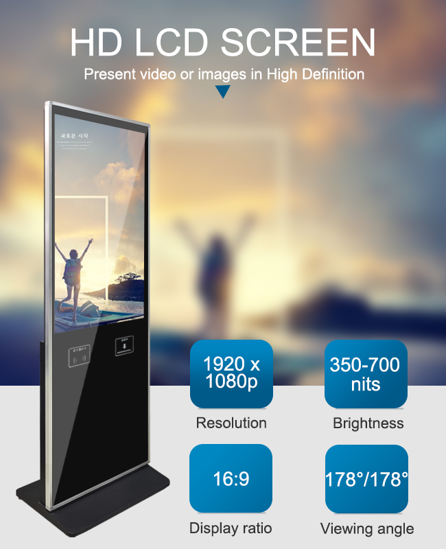 FHD 1920 X 1080P Indoor Digital Signage With 43 Inch LCD 4G WIFI LAN ...