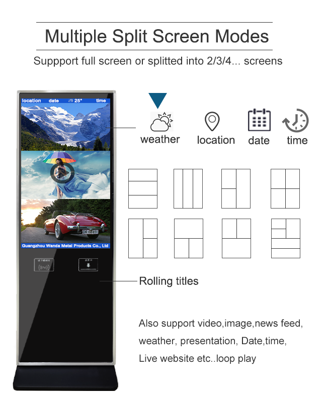 FHD 1920 X 1080P Indoor Digital Signage With 43 Inch LCD 4G WIFI LAN ...